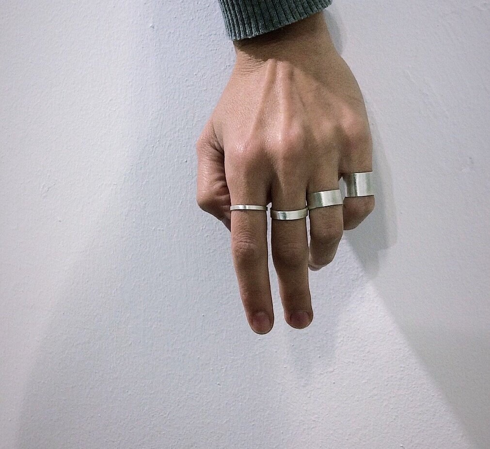 Set of Wide Rings/ Set of Four Sterling Silver Rings/ Chunky | Etsy