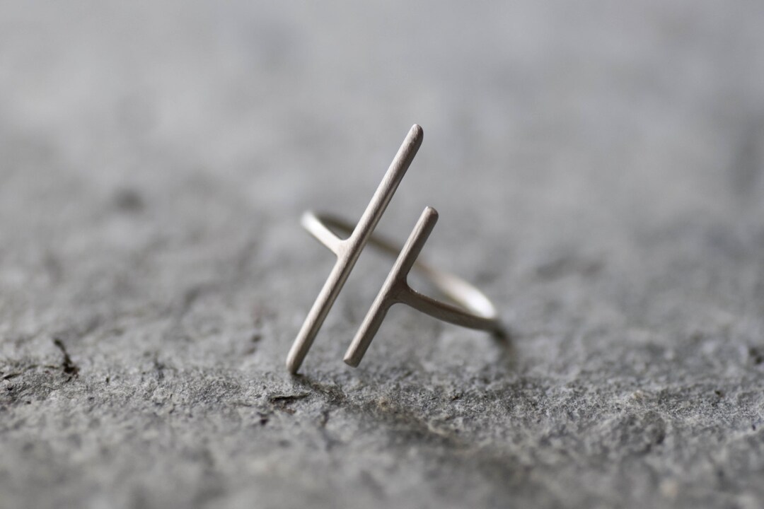 Parallel Bar Ring, Parallel Ring, Long Silver Bar Ring, Sterling Silver Ring, Open Ring, Modern ...
