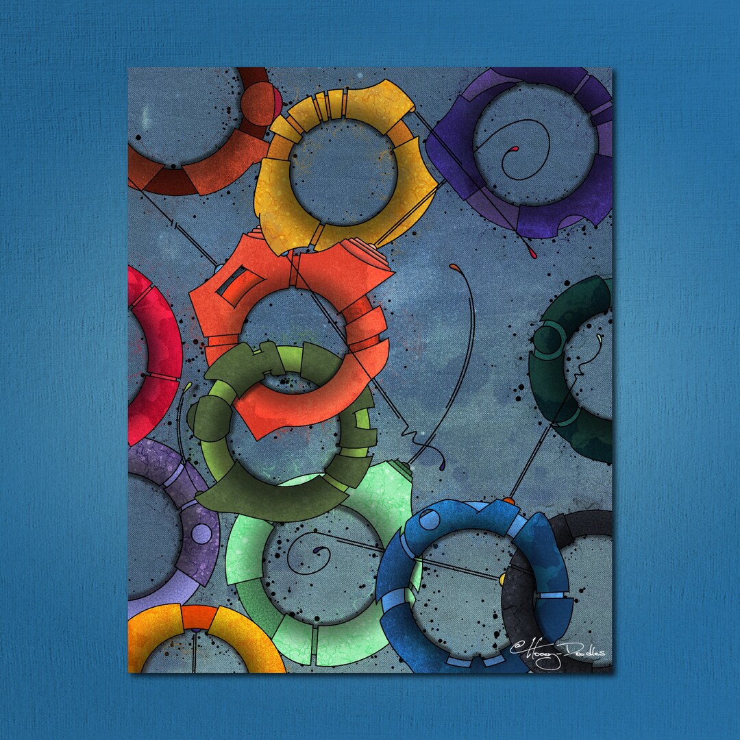 8x10 Colorful Shapes Space Age Design Abstract Space Art Futuristic ...