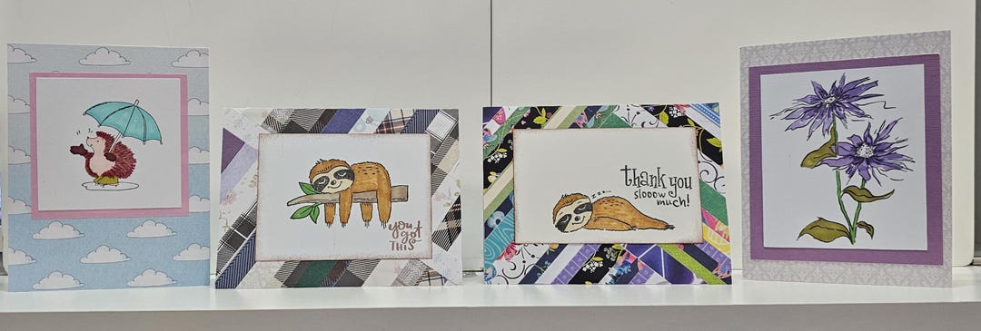 Handmade Set of 4 Thank You, Floral, Sloth, Hedgehog Birthday Cards for ...