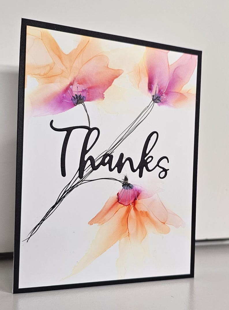 Handmade Alcohol Ink Floral Thank You Card: Personalized Blank Inside ...