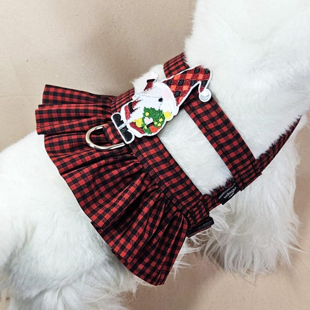 Buffalo Plaid Fancy Ruffle Easy-on Harness With Santa Claus Appliqué ...