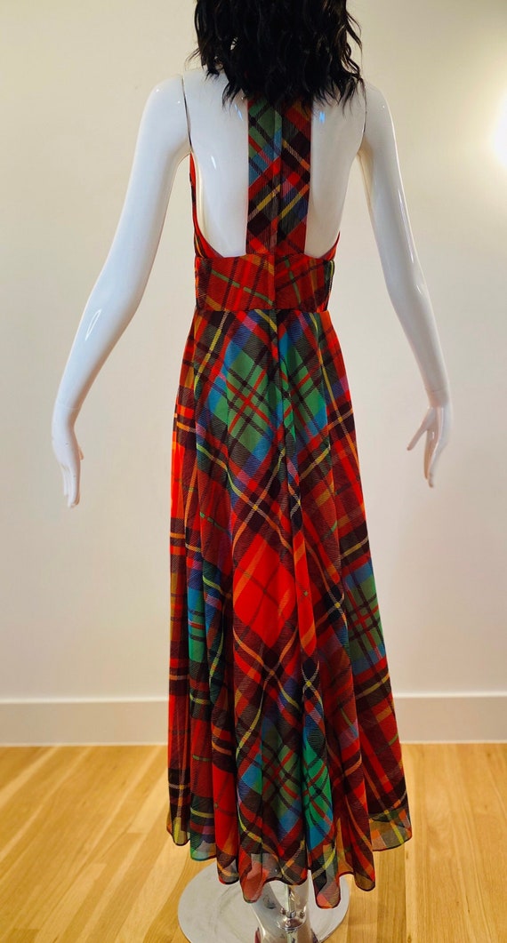 70s Coco of California Red Plaid Maxi Halter Dress - Gem