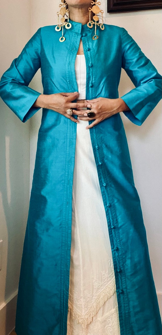 70s Star of Siam Hand Woven Thai Silk Blue Duster Jacket Dress | Etsy