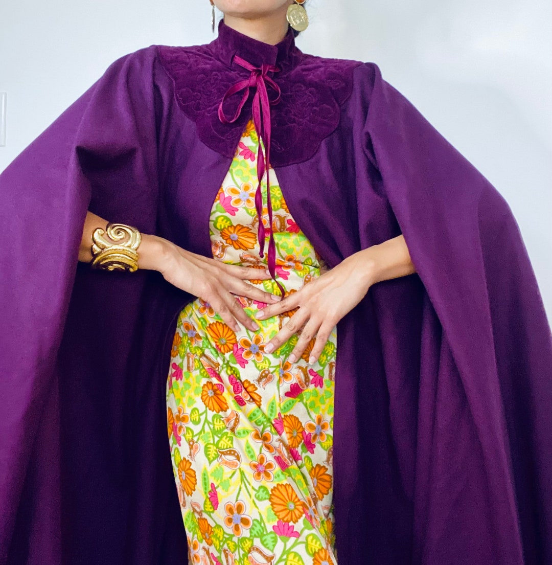 70s Gianni Versace Plum Purple Wool Cape Quilted Neck Top Coat - Etsy