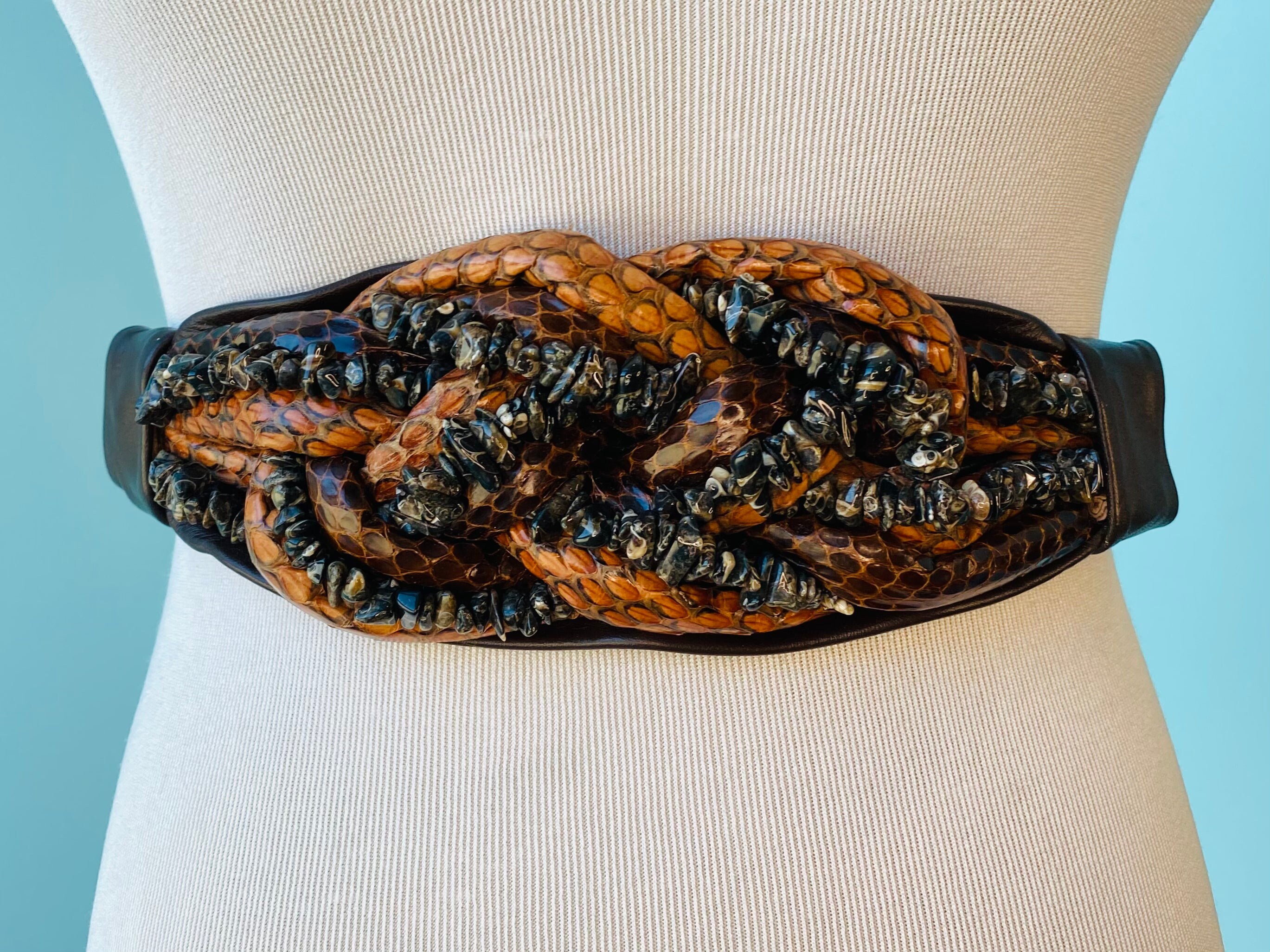 80s Snakeskin and Semi Precious Stone Leather Sash Brown Belt - Etsy