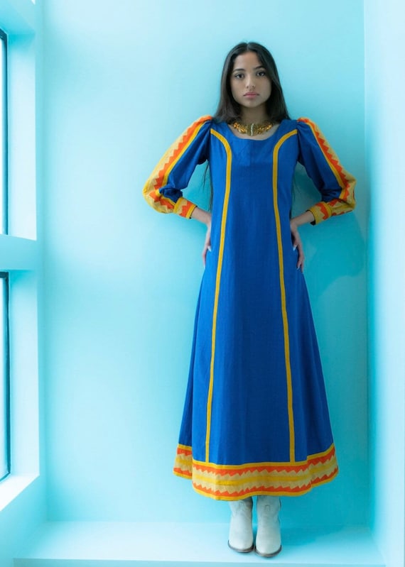 Small 70s Mexican Designer Josefa Blue Embroidered Co… - Gem