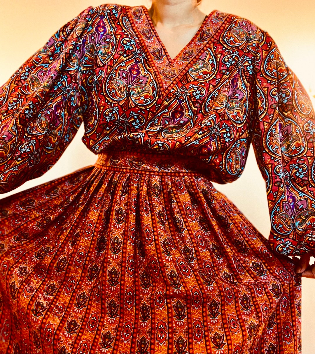 80s Miss O Oscar De La Renta Gypsy Paisley Silk Dramatic Balloon ...
