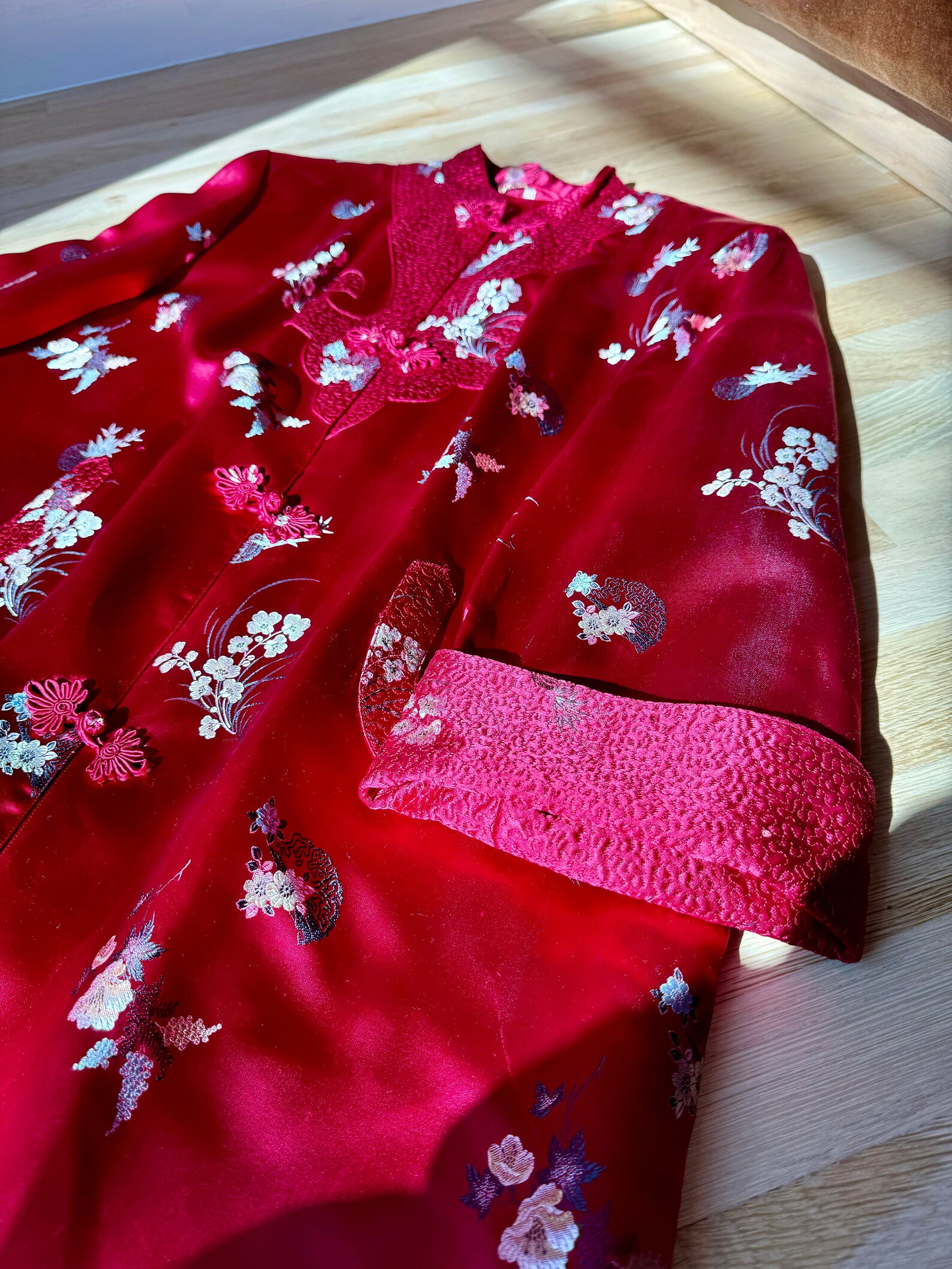 Antique 1940s Ruby Red Silk Chinoiserie Duster - Etsy