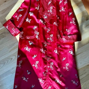 Antique 1940s Ruby Red Silk Chinoiserie Duster - Etsy