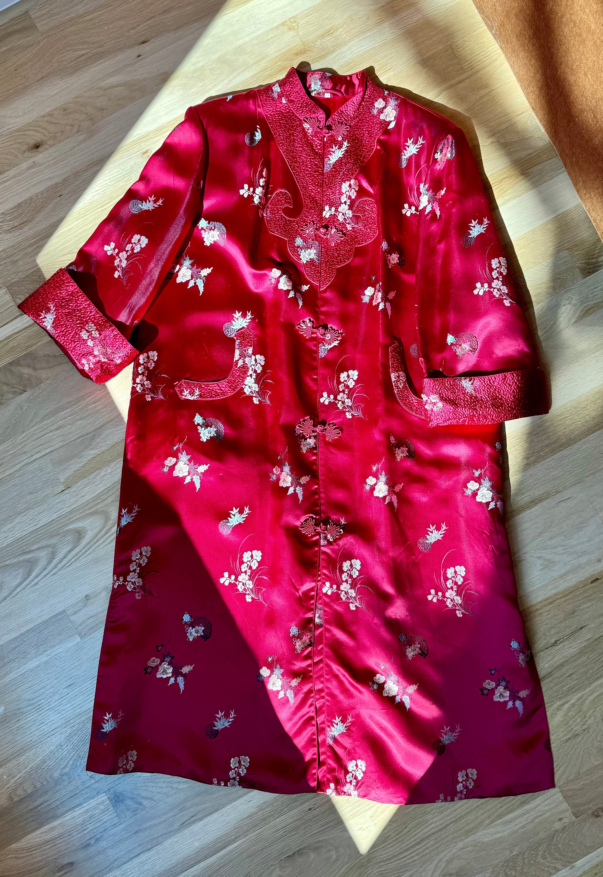 Antique 1940s Ruby Red Silk Chinoiserie Duster - Etsy