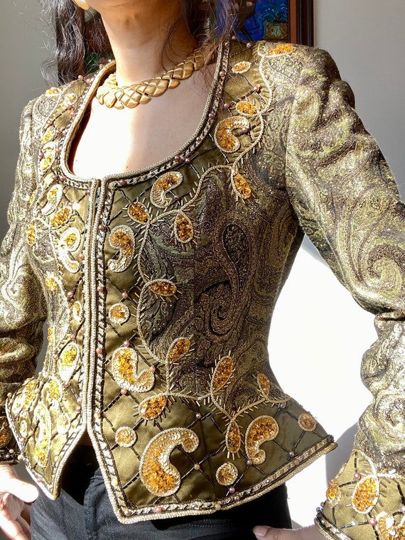 Regal Vintage Victoria Royal Brocade Heavily Beaded A… - Gem