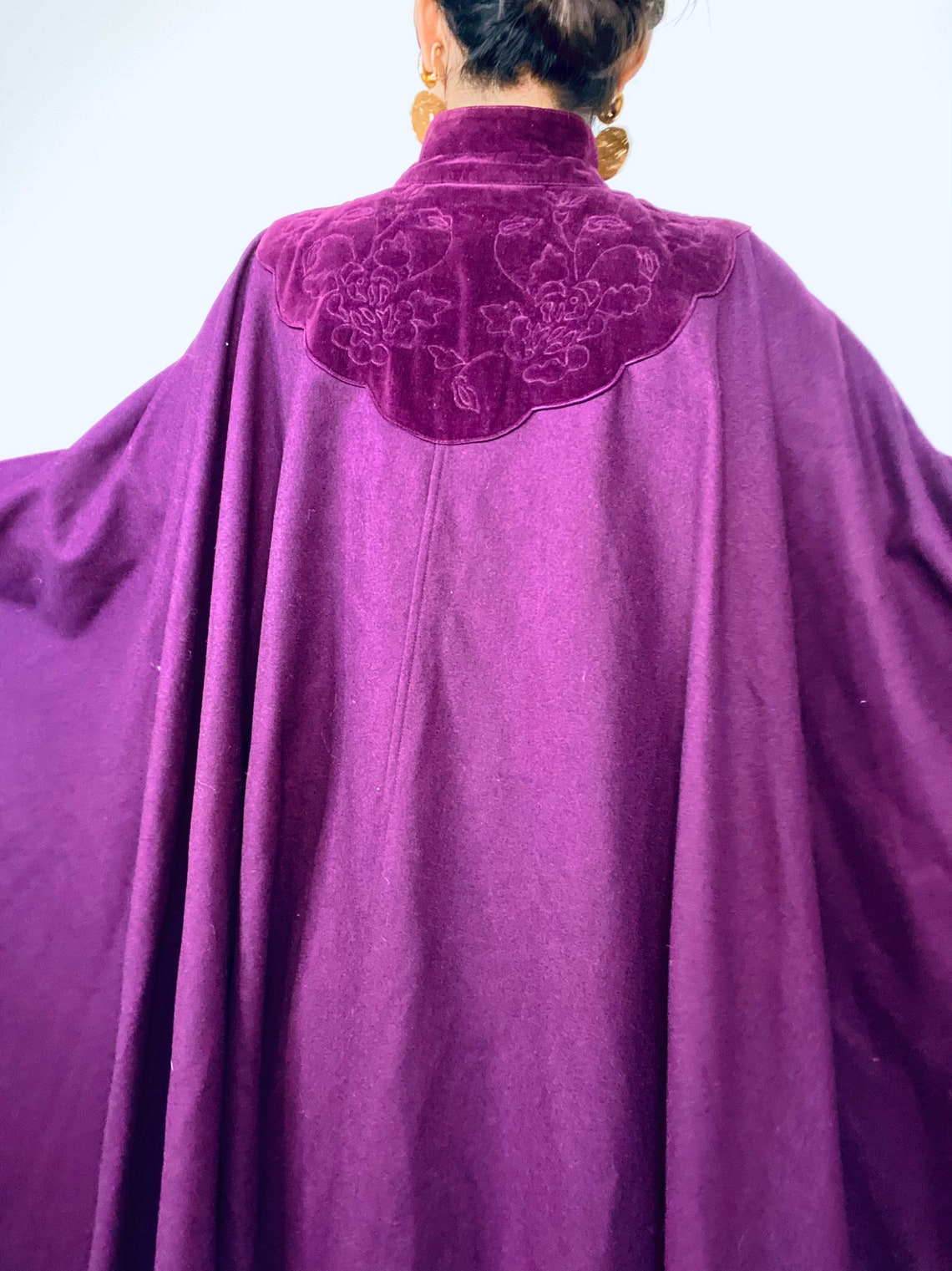 70s Gianni Versace Plum Purple Wool Cape Quilted Neck Top Coat - Etsy