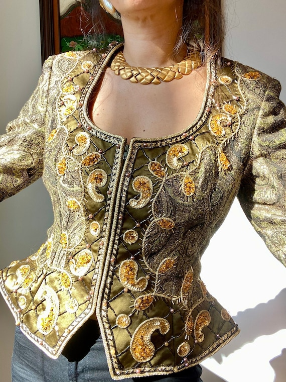 Regal Vintage Victoria Royal Brocade Heavily Beaded A… - Gem