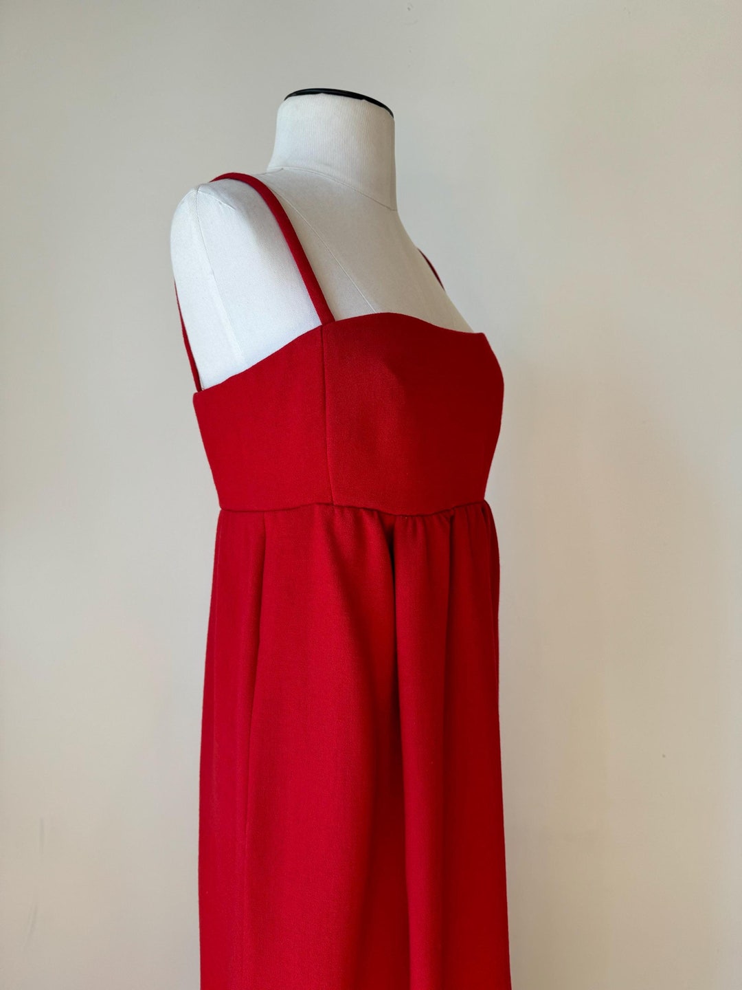 60s Galanos Red Empire Waist Pinafore Column Dress - Etsy