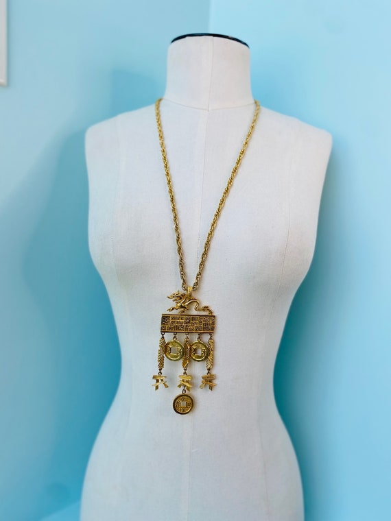 60s Kenneth Lane Massive Chinese Dragon Pendant Neckl… - Gem