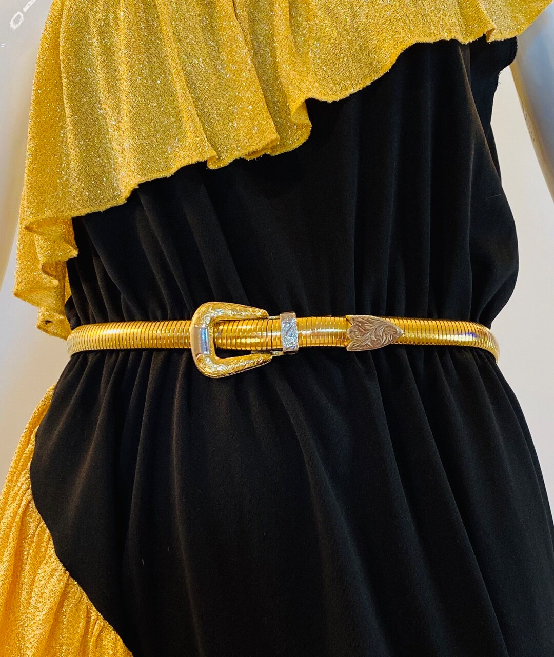 Vintage Signed Accessocraft NYC Gold Stretchy Snake Chain Western Metal ...