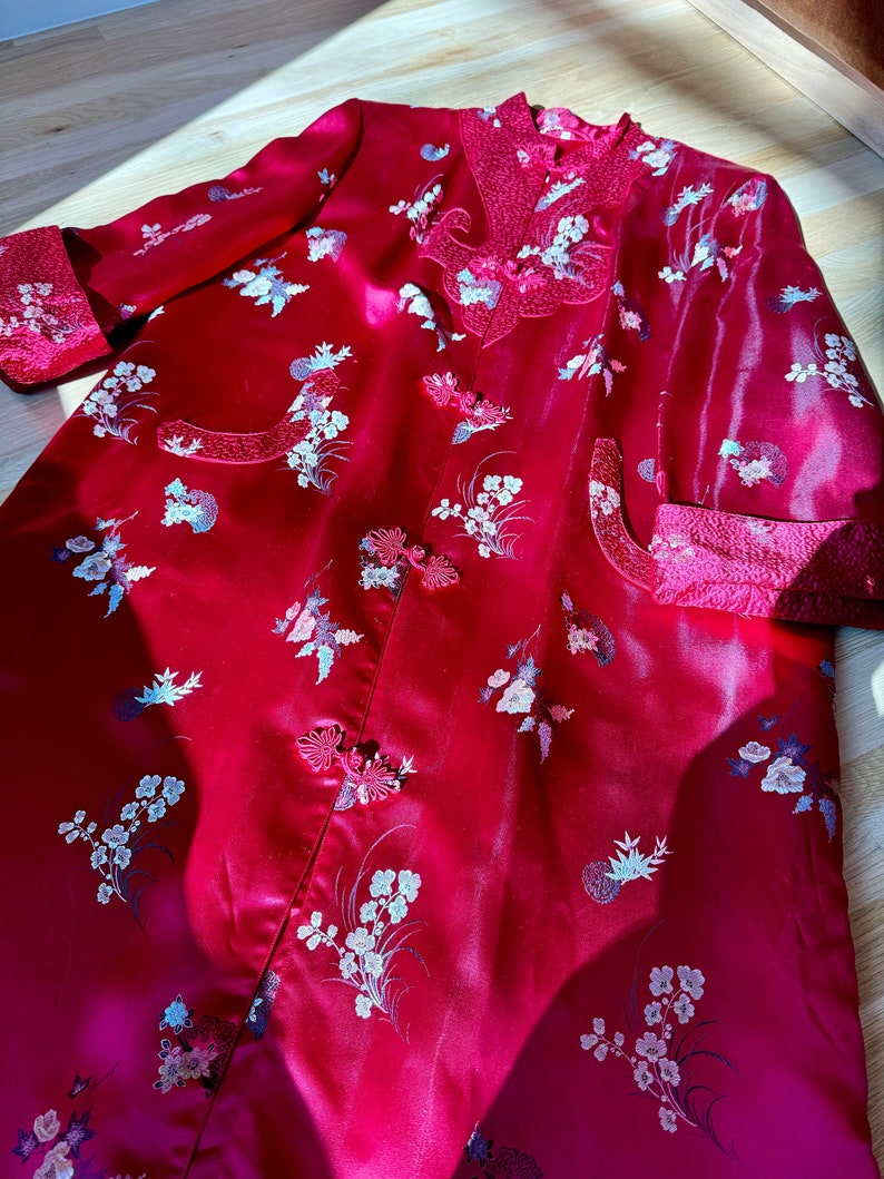 Antique 1940s Ruby Red Silk Chinoiserie Duster - Etsy