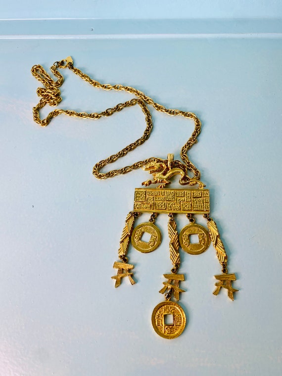 60s Kenneth Lane Massive Chinese Dragon Pendant Neckl… - Gem
