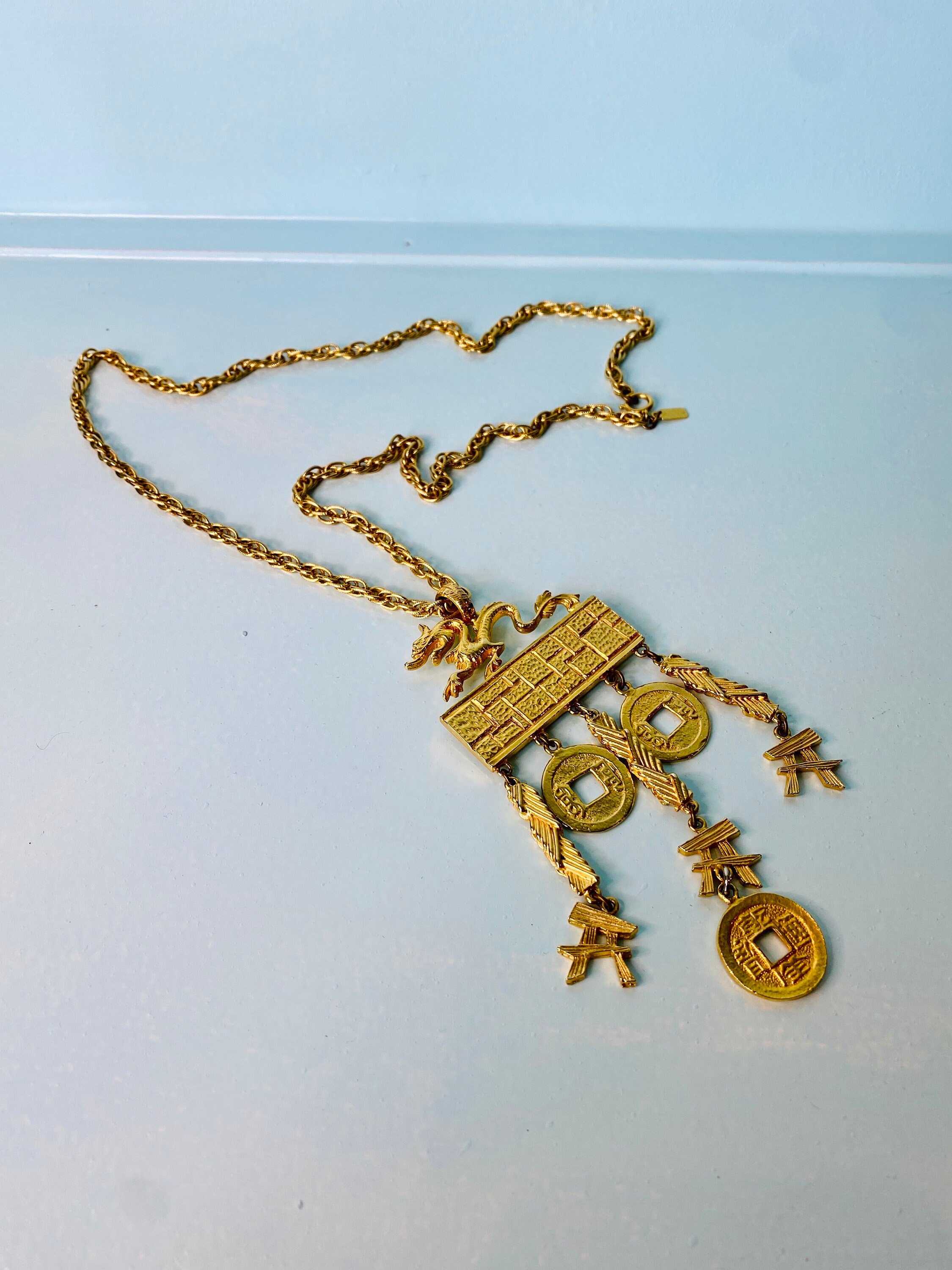 60s Kenneth Lane Massive Chinese Dragon Pendant Necklace - Etsy