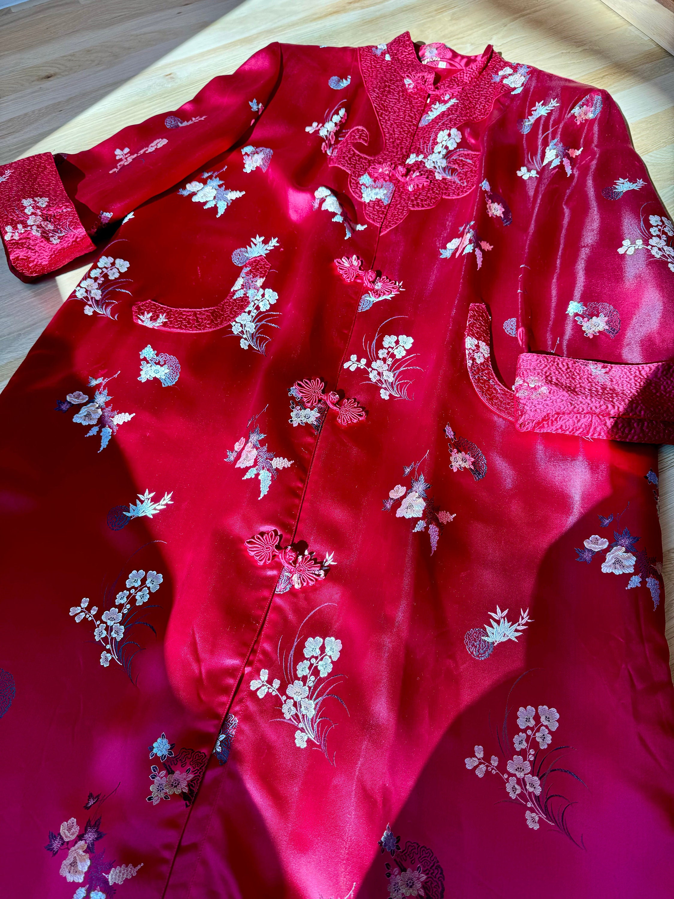 Antique 1940s Ruby Red Silk Chinoiserie Duster - Etsy