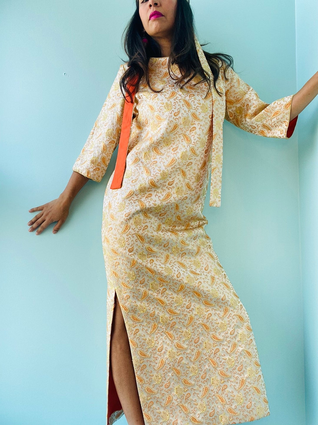 60s Rona California Brocade Maxi Tunic Dress - Etsy