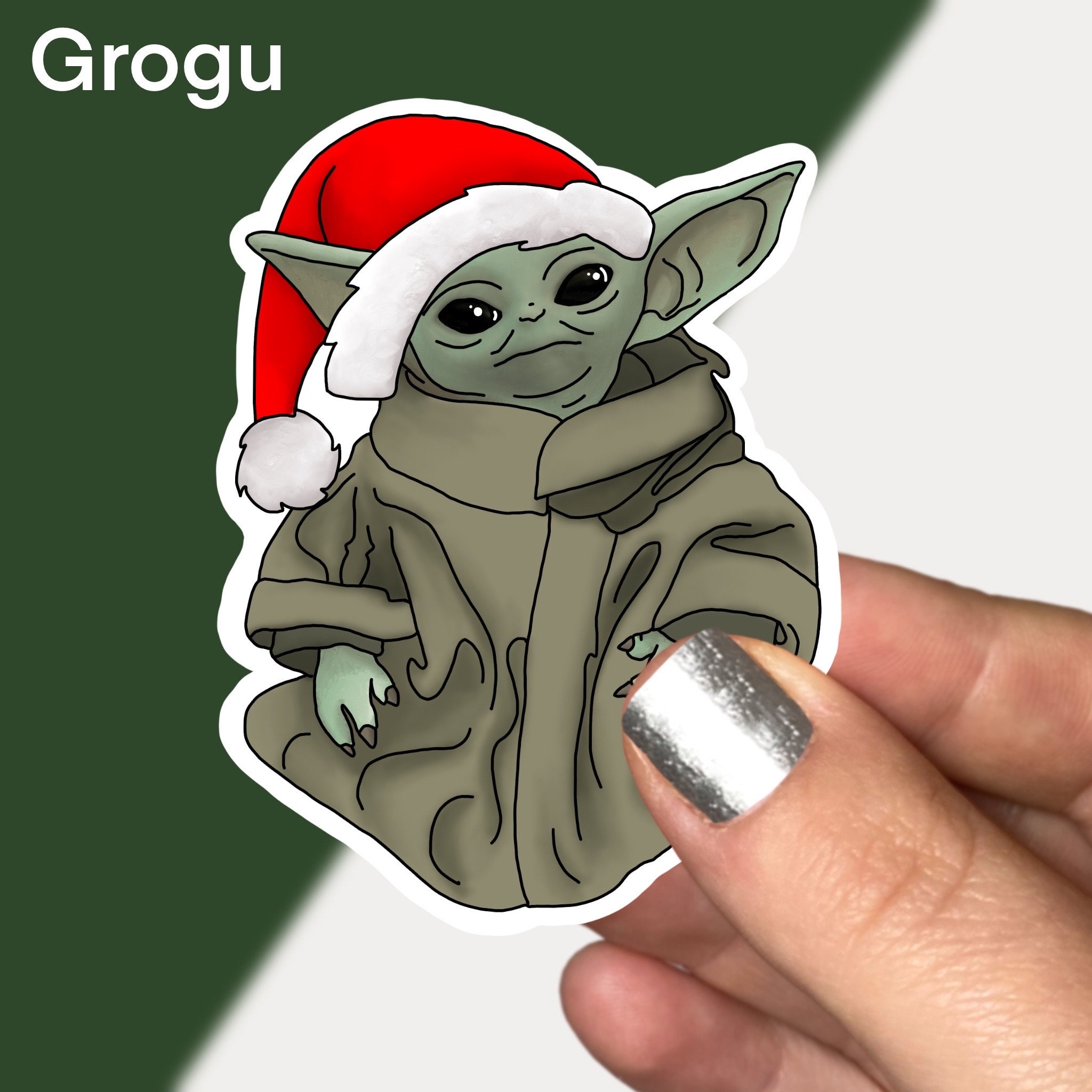 Grogu Mandalorian Christmas Themed Art Single Vinyl Sticker Glossy ...