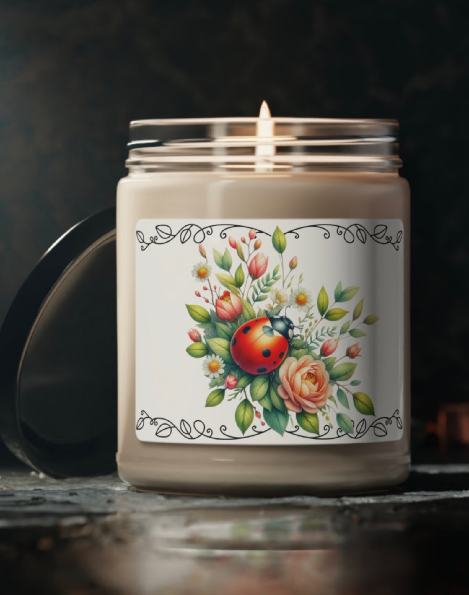 Scented Soy Candle Darling Lady Bug Design With Orange Accents ...