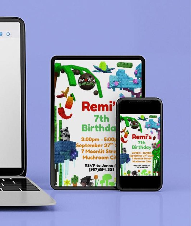 Roblox Game Grow a Garden Birthday Party Invitation | Editable Digital ...