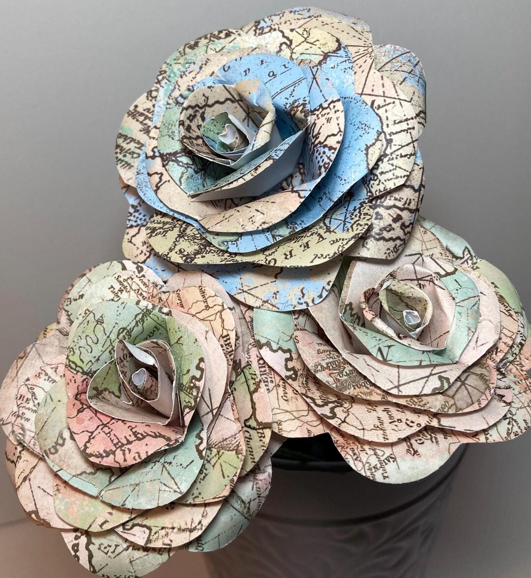 Paper Map Roses 3 Stems Cut by Hand in 2 Color Variations - Etsy
