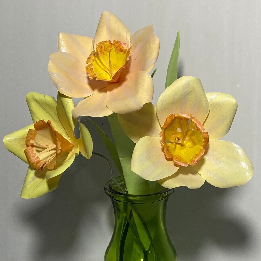 Paper Daffodils Buttercup Hand Cut Flower Bouquet of 3 Stems in 3 ...