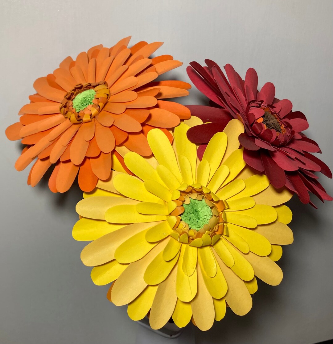 Paper Gerber Daisy 3 Stems Hand Cut in 3 Colors Red, Yellow, and Orange ...