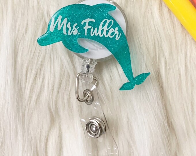 Personalized Dolphin Name Badge Reel - Etsy
