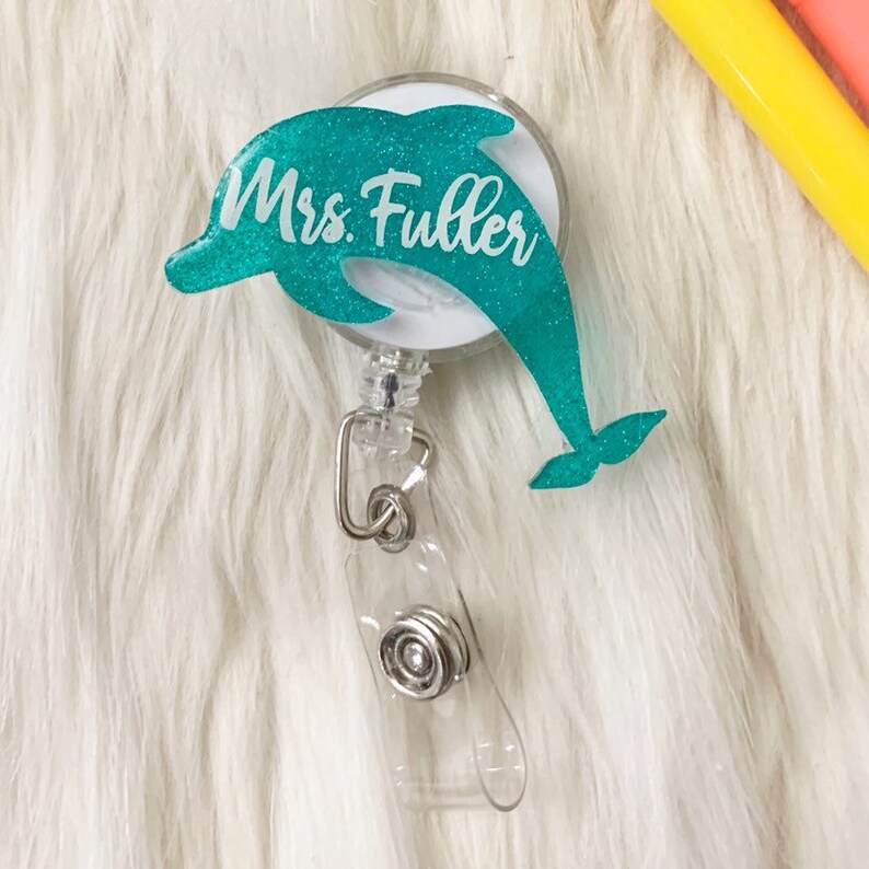 Personalized Dolphin Name Badge Reel - Etsy