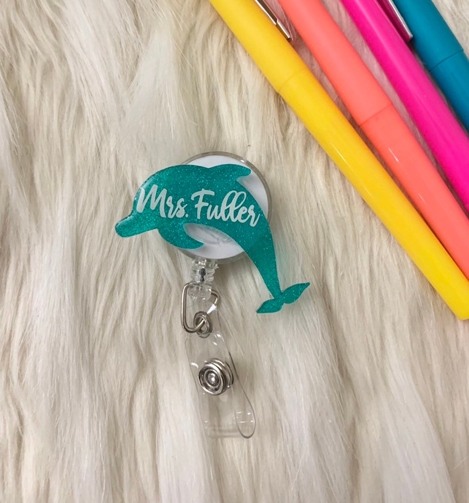 Personalized Dolphin Name Badge Reel - Etsy