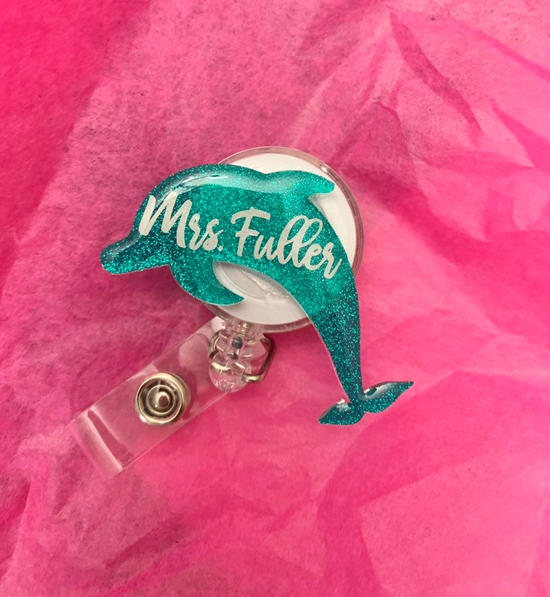 Personalized Dolphin Name Badge Reel - Etsy