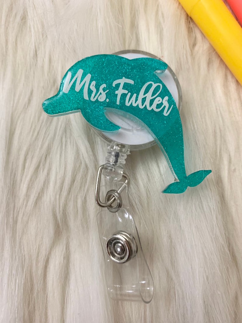 Personalized Dolphin Name Badge Reel - Etsy