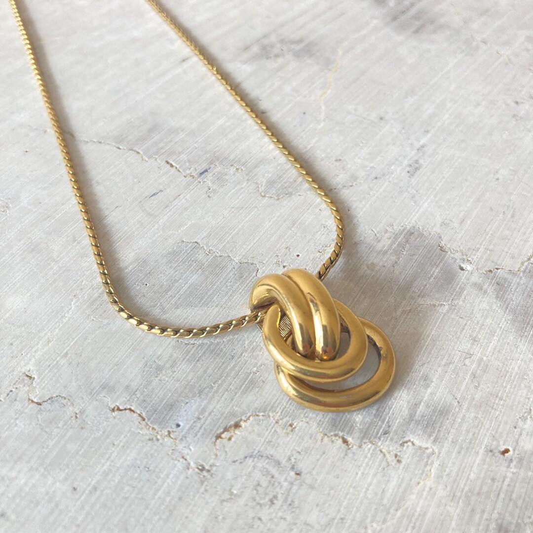 Monet Circle Knot Pendant, Vintage Signed Monet Gold Tone Necklace on ...
