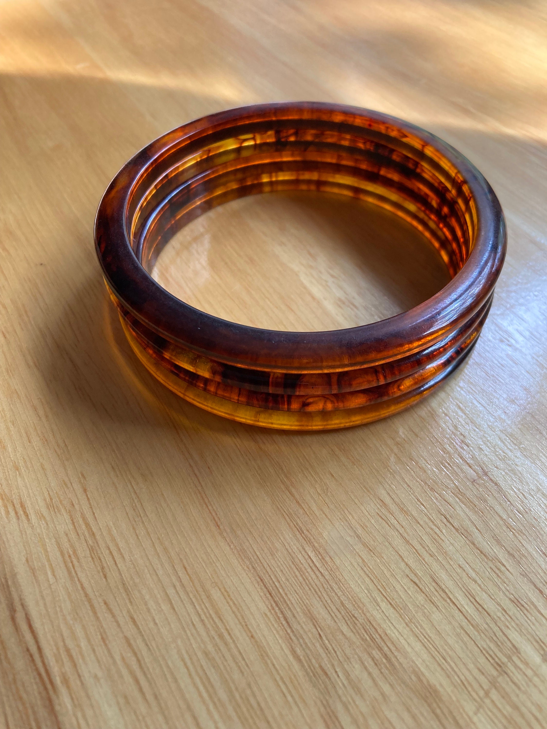 Vintage Bakelite Bangle Set, Skinny Rootbeer Tortoise Bracelet Set of 4 Matching Stacking ...