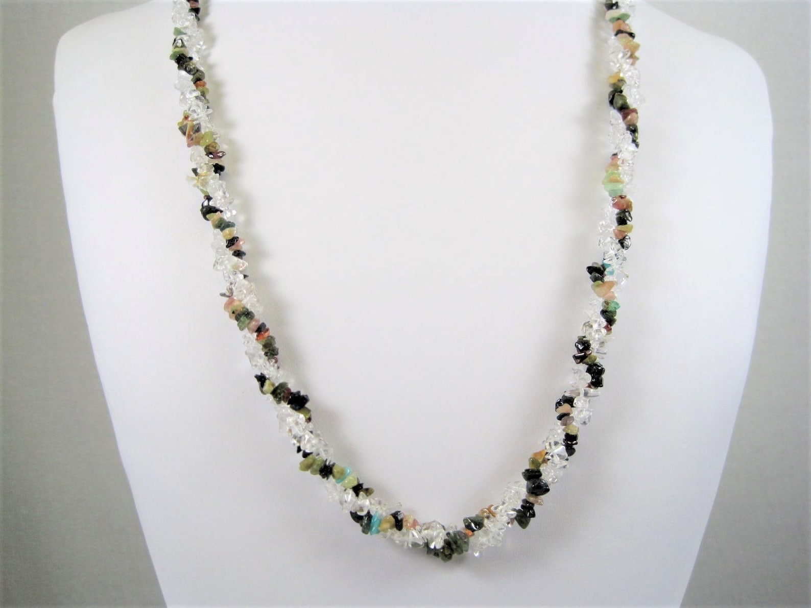 Vintage Mixed Stone Chip Necklace / Beaded Gemstone Strand Necklace ...
