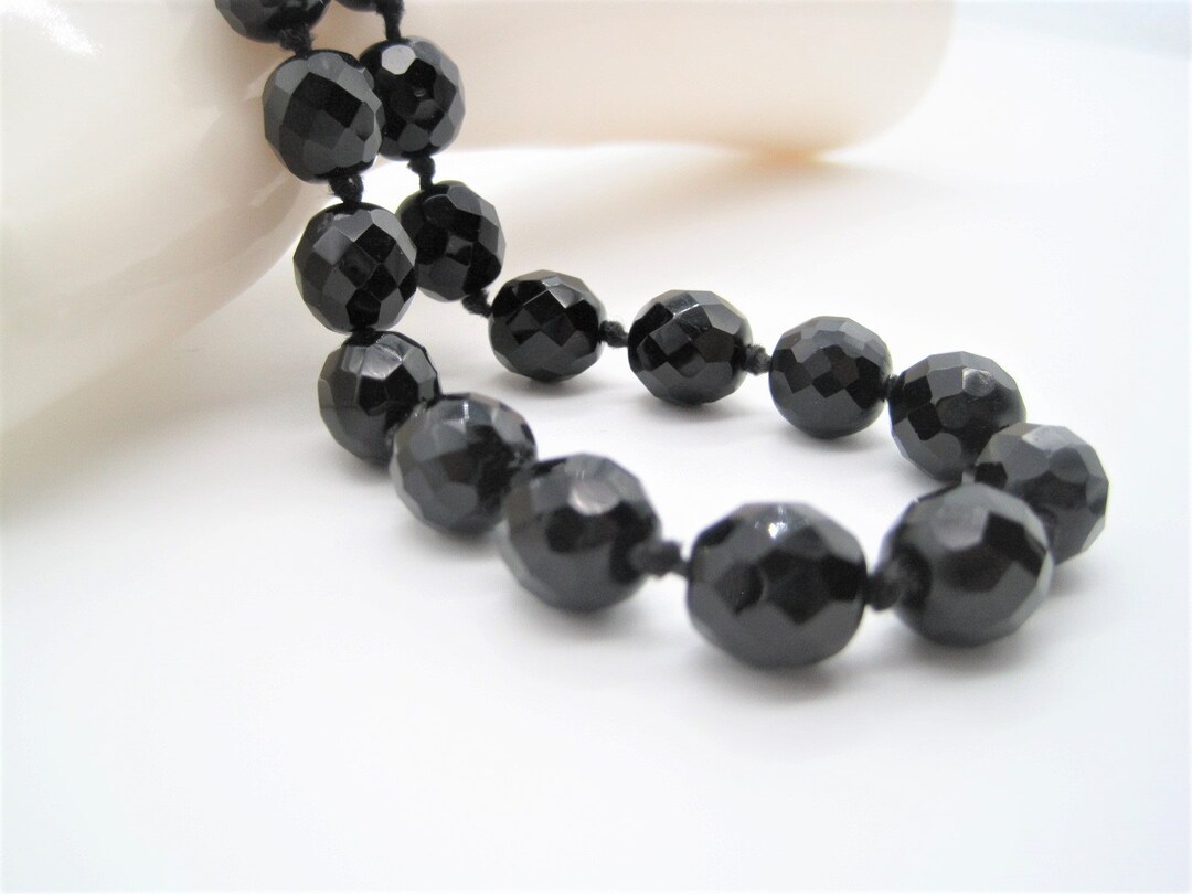 Vintage Black Jet Bead Choker / VTG Faceted Bead 18" Necklace - Etsy