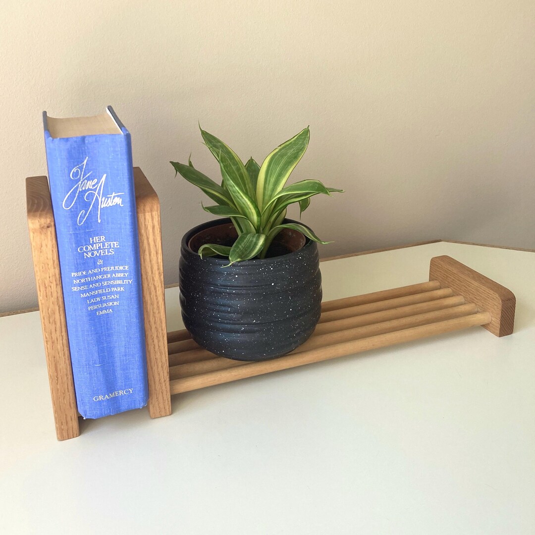 Sliding Wood Bookends, Adjustable Mid Century Book Rack, Blonde Wood ...