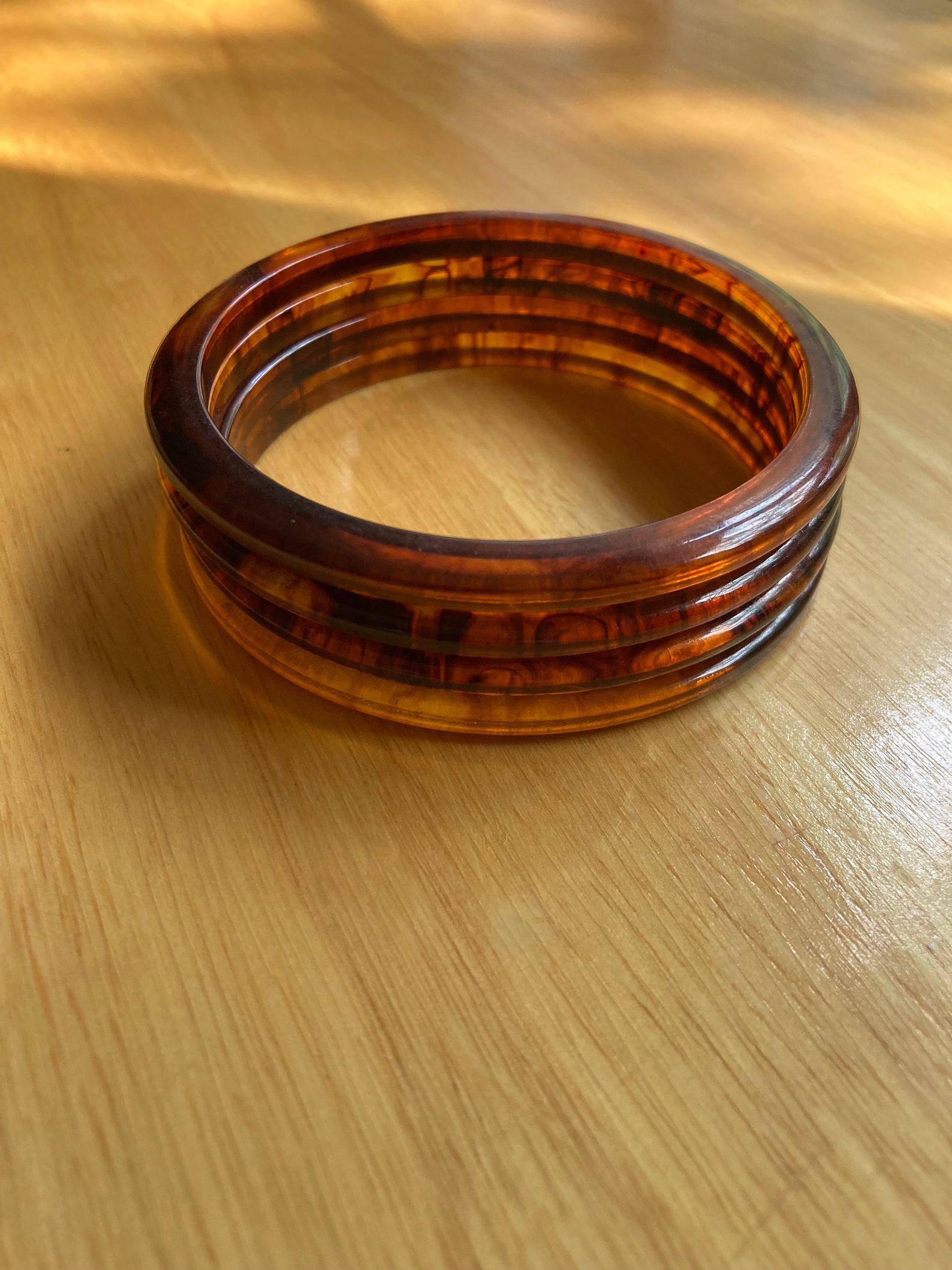 Vintage Bakelite Bangle Set, Skinny Rootbeer Tortoise Bracelet Set of 4 ...