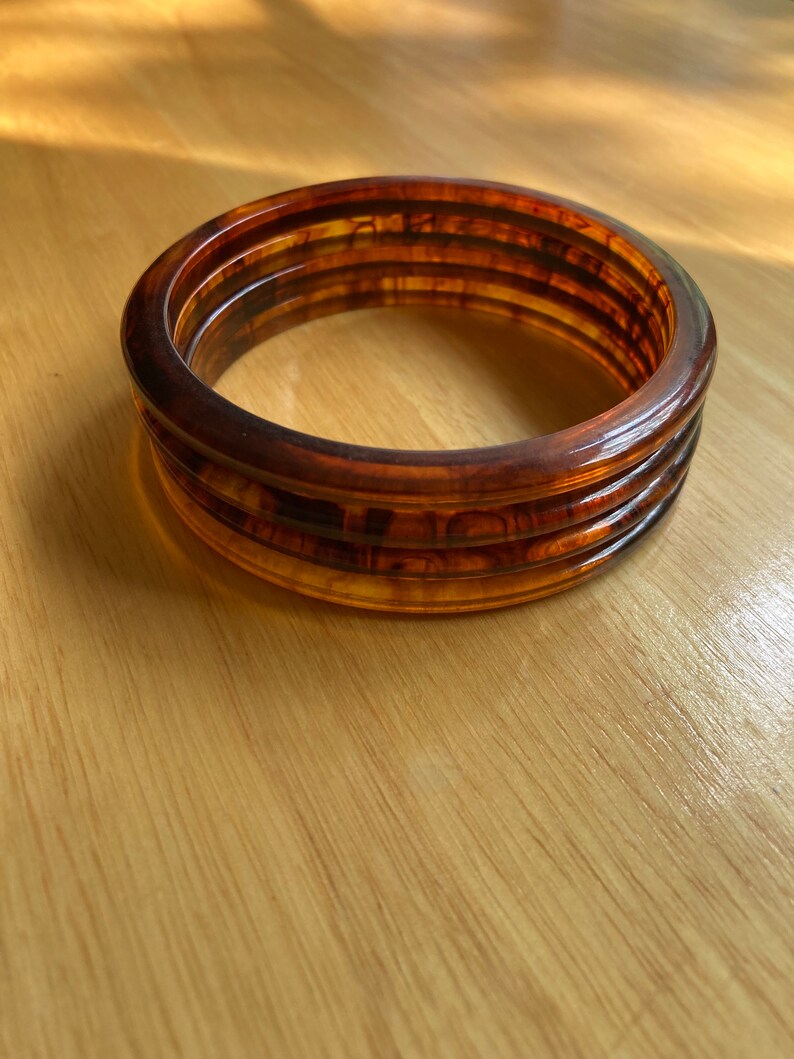 Vintage Bakelite Bangle Set, Skinny Rootbeer Tortoise Bracelet Set of 4 Matching Stacking ...