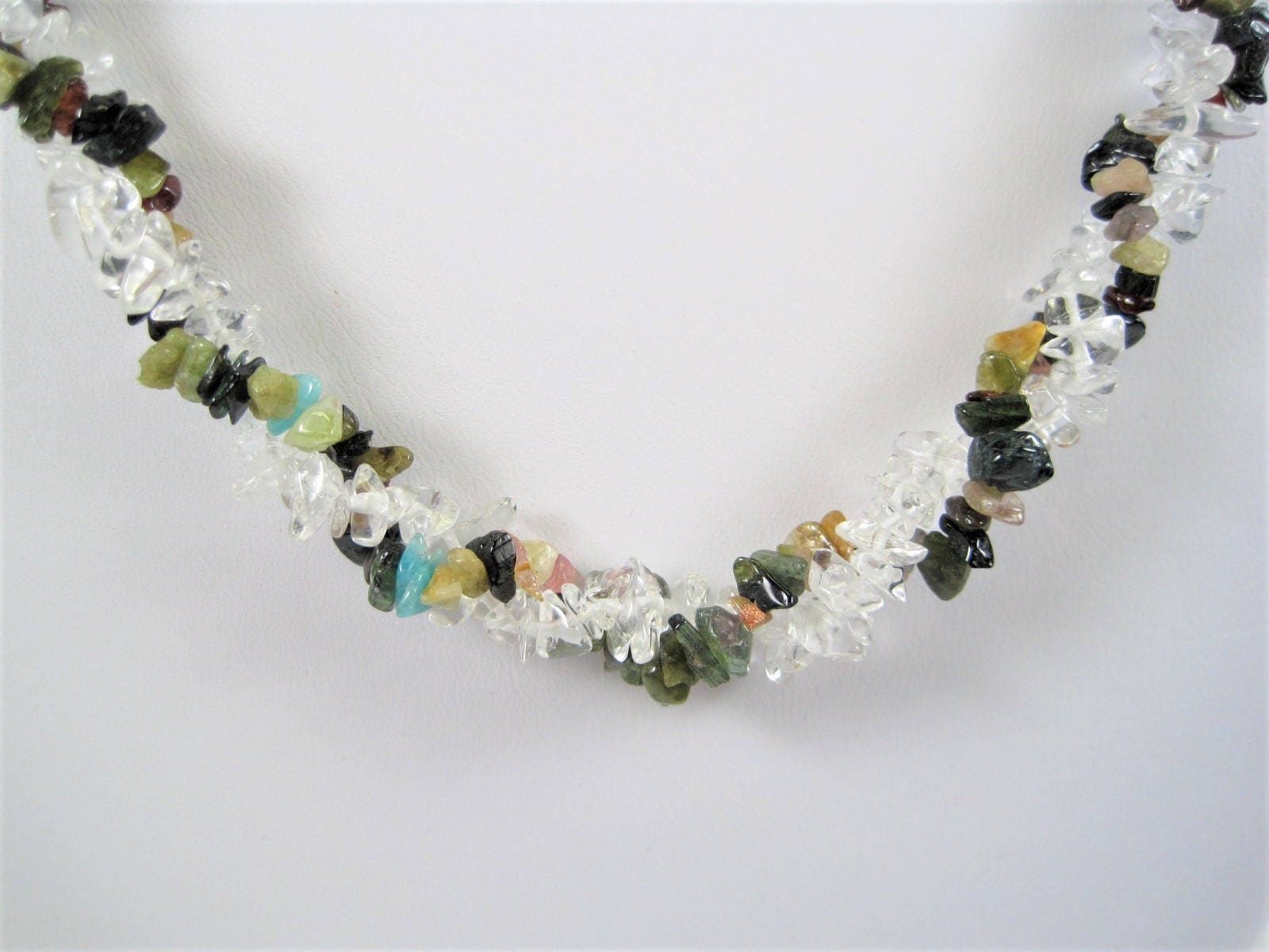 Vintage Mixed Stone Chip Necklace / Beaded Gemstone Strand Necklace ...
