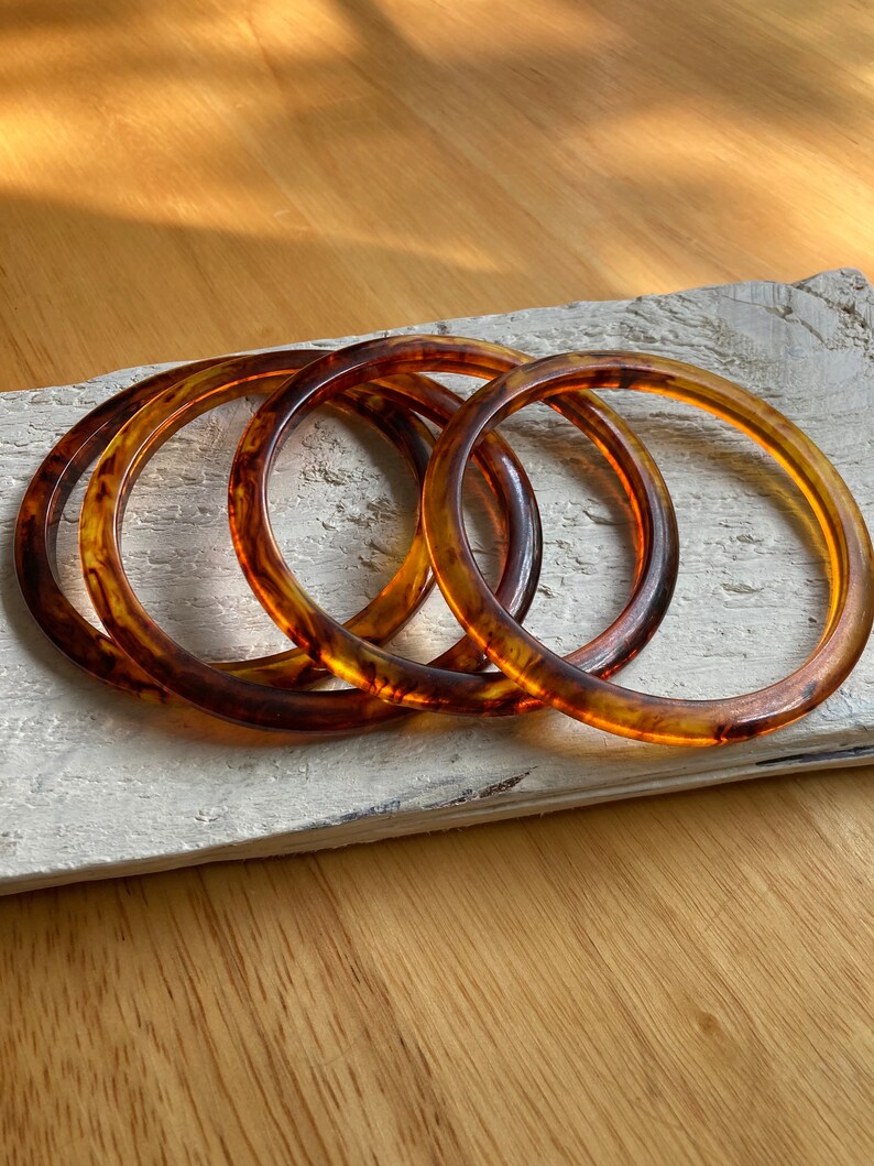 Vintage Bakelite Bangle Set, Skinny Rootbeer Tortoise Bracelet Set of 4 ...