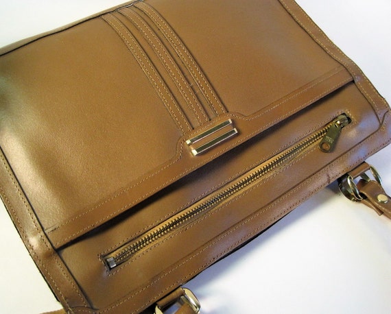 Vintage 70s Tan Leather Handbag / Everyday Secretary … - Gem