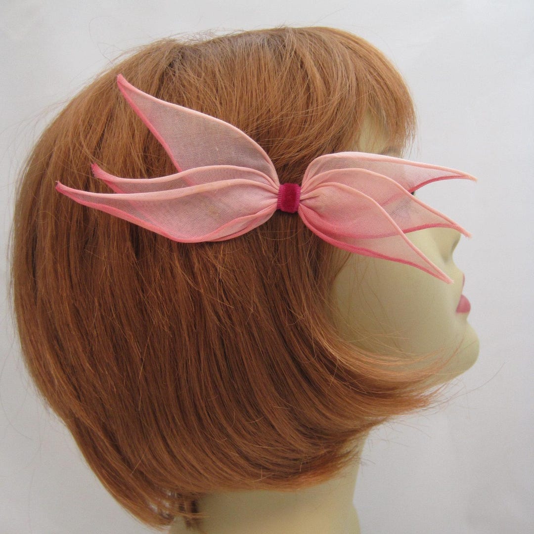 Vintage Pink Hair Bow, 1960s Ombré Pink Organdy & Velvet Clip on Bow - Etsy