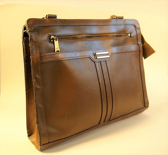 Vintage 70s Tan Leather Handbag / Everyday Secretary … - Gem
