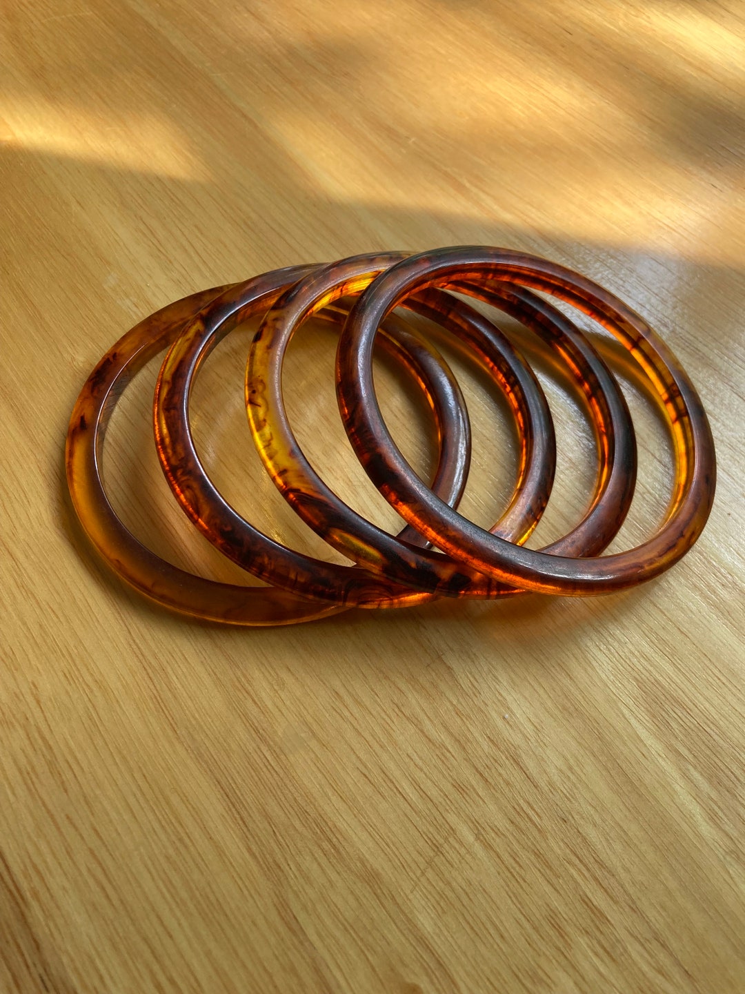Vintage Bakelite Bangle Set, Skinny Rootbeer Tortoise Bracelet Set of 4 ...